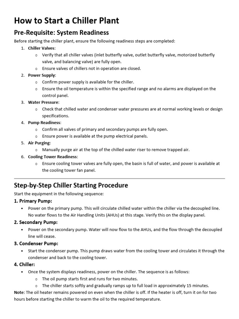 How To Start A Chiller Plant Revised | PDF | Pump | Valve