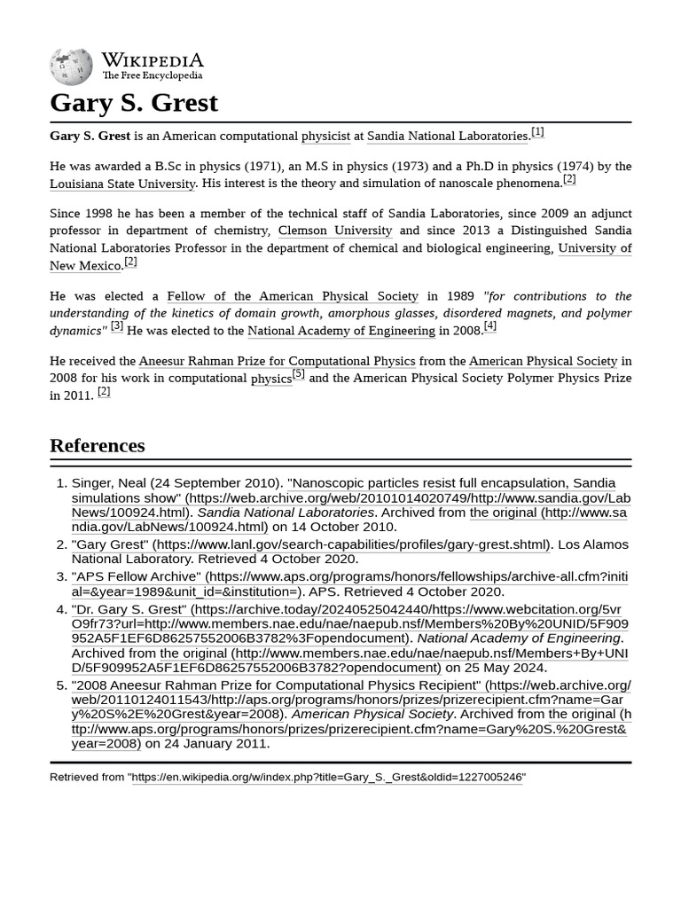 Gary_S._Grest | PDF | Physical Sciences | Physics