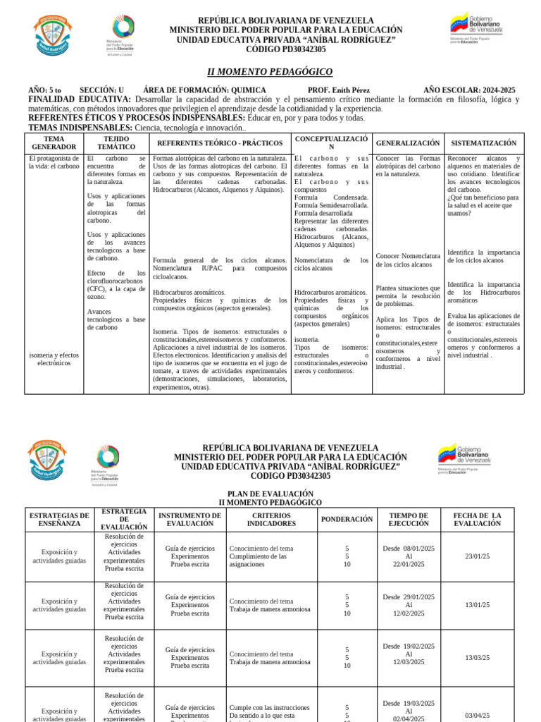 Planificación Química 5to Año 2024-2025 | PDF | Hidrocarburos | Alcano