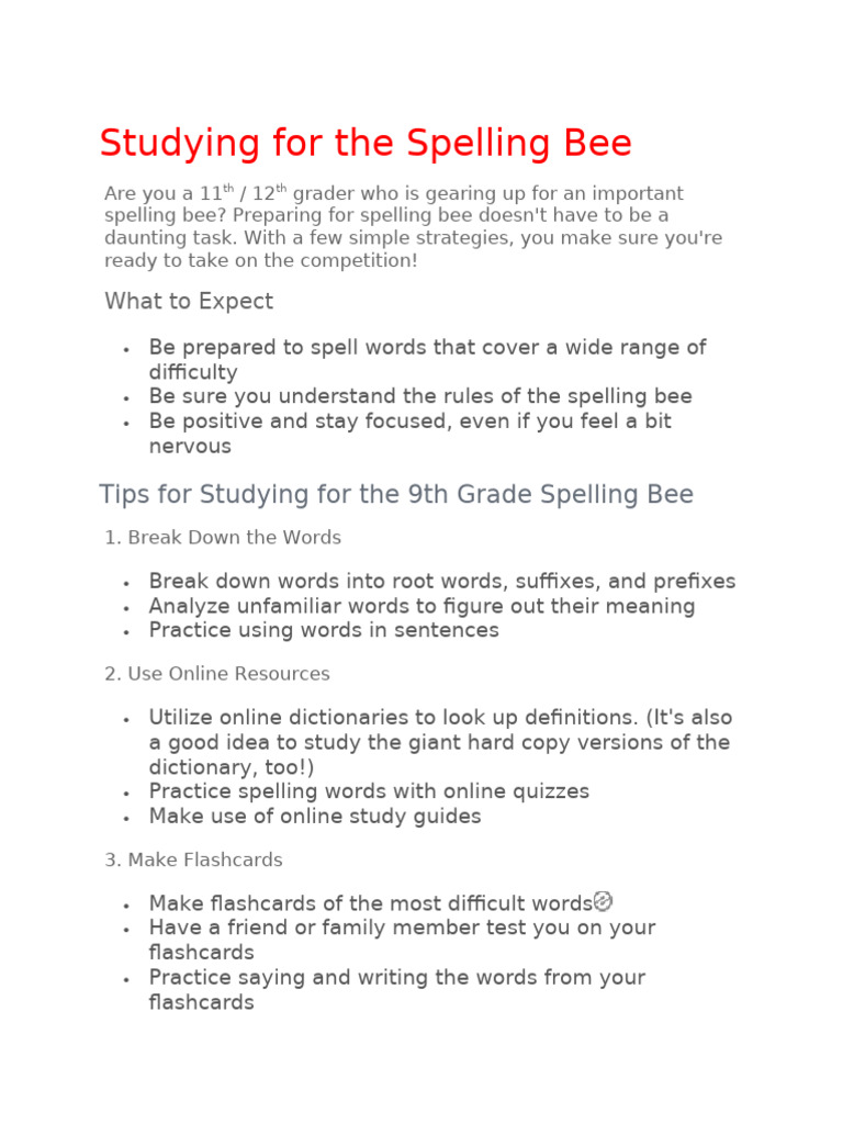 How To Study For The Spelling Bee - 120050 | PDF