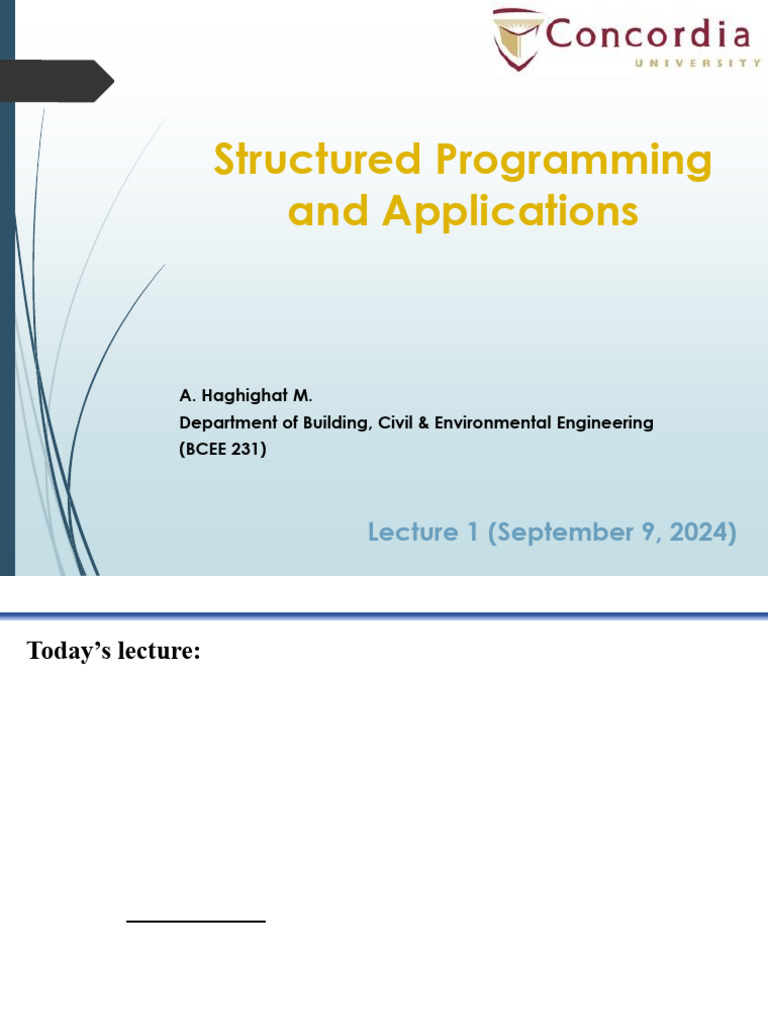 BCEE 231, Lecture 1, Sep 9 2024 | PDF | Matrix (Mathematics) | Matlab