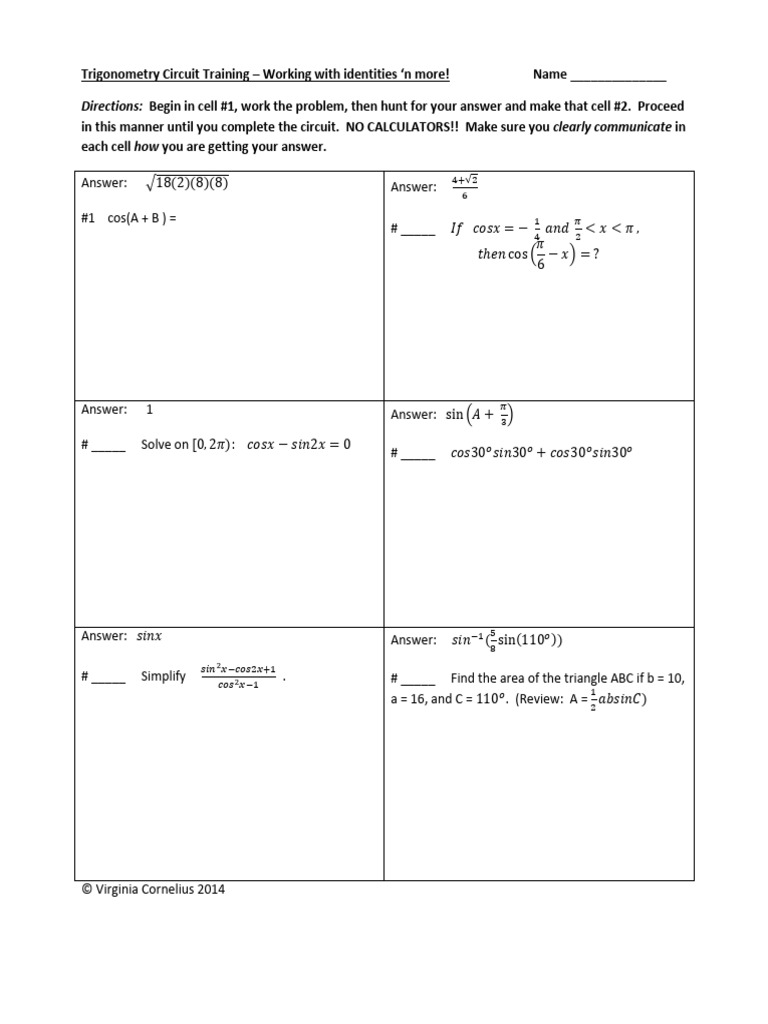 CircuitTrainingUsingIdentitiesTrigonometry-1 | PDF | Triangle ...