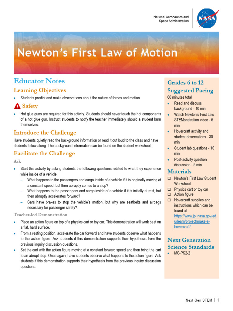 Newtons First Law of Motion Stemonstration 508 | PDF | Force ...