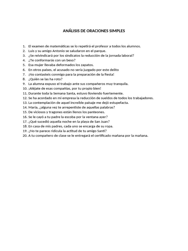 Análisis de Oraciones Simples | PDF