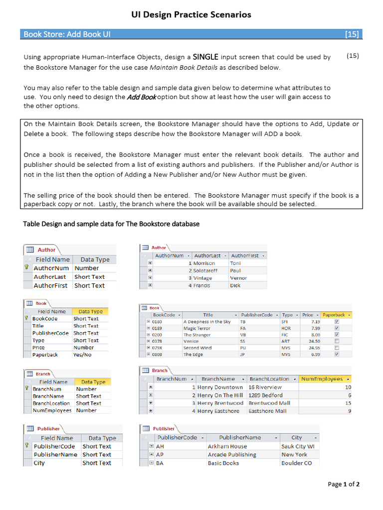 UI Design Practice Scenarios | PDF | Books | Databases