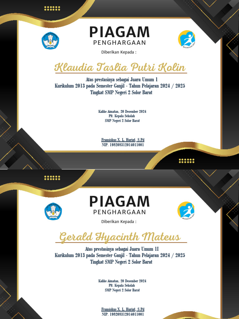 Hitam Emas Gradasi Modern Sertifikat Penghargaan Juara Lomba | PDF