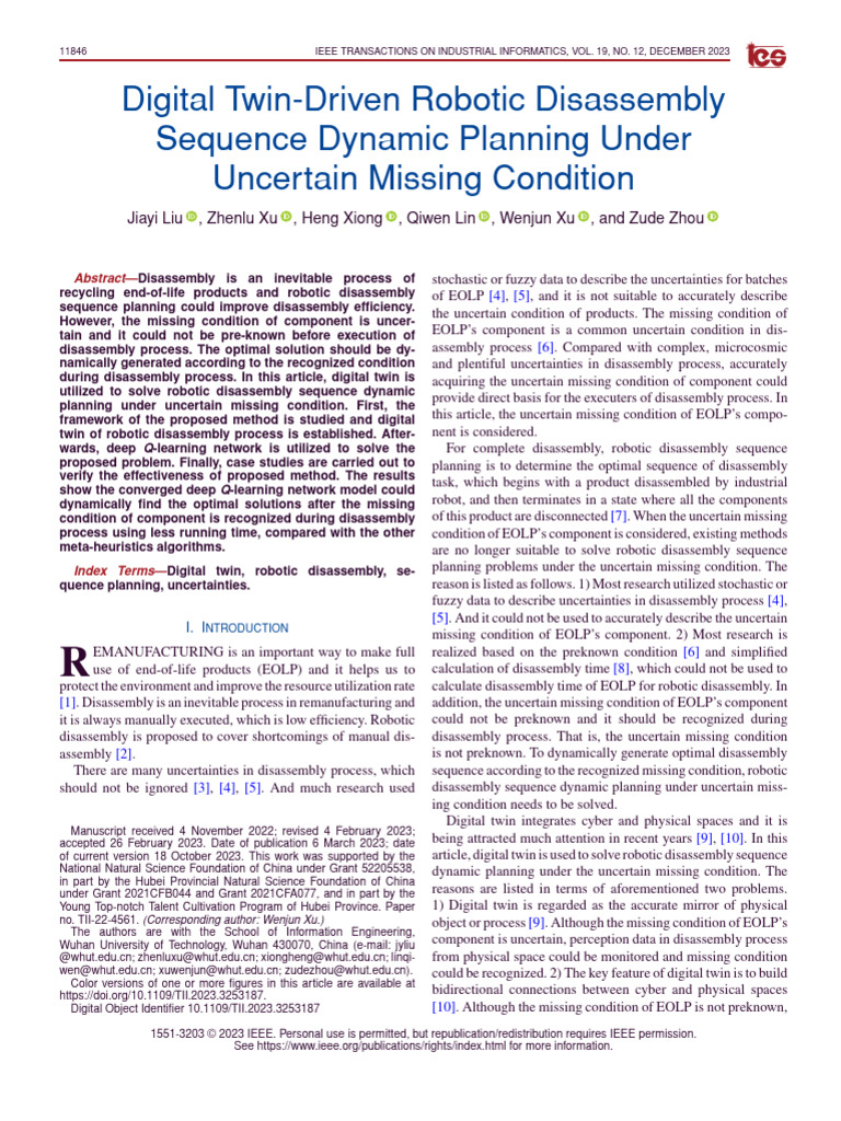 P22 Digital Twin-Driven Robotic Disassembly Sequence Dynamic Planning Under Uncertain Missing ...