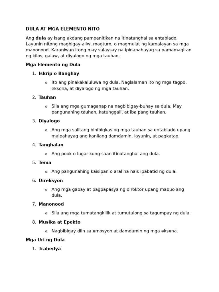 DULA AT MGA ELEMENTO NITO, at Sanaysay | PDF