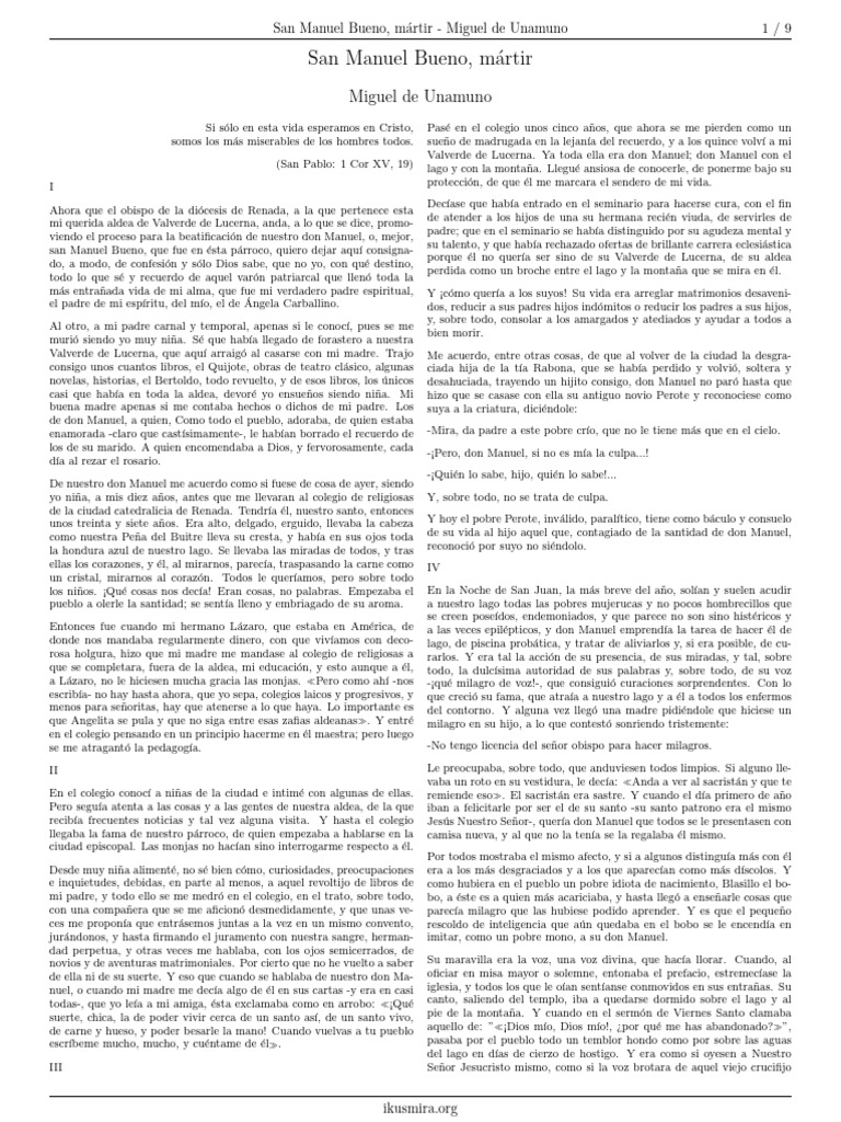 San Manuel Bueno, Mártir, de Unamuno | PDF | Creencia religiosa y doctrina
