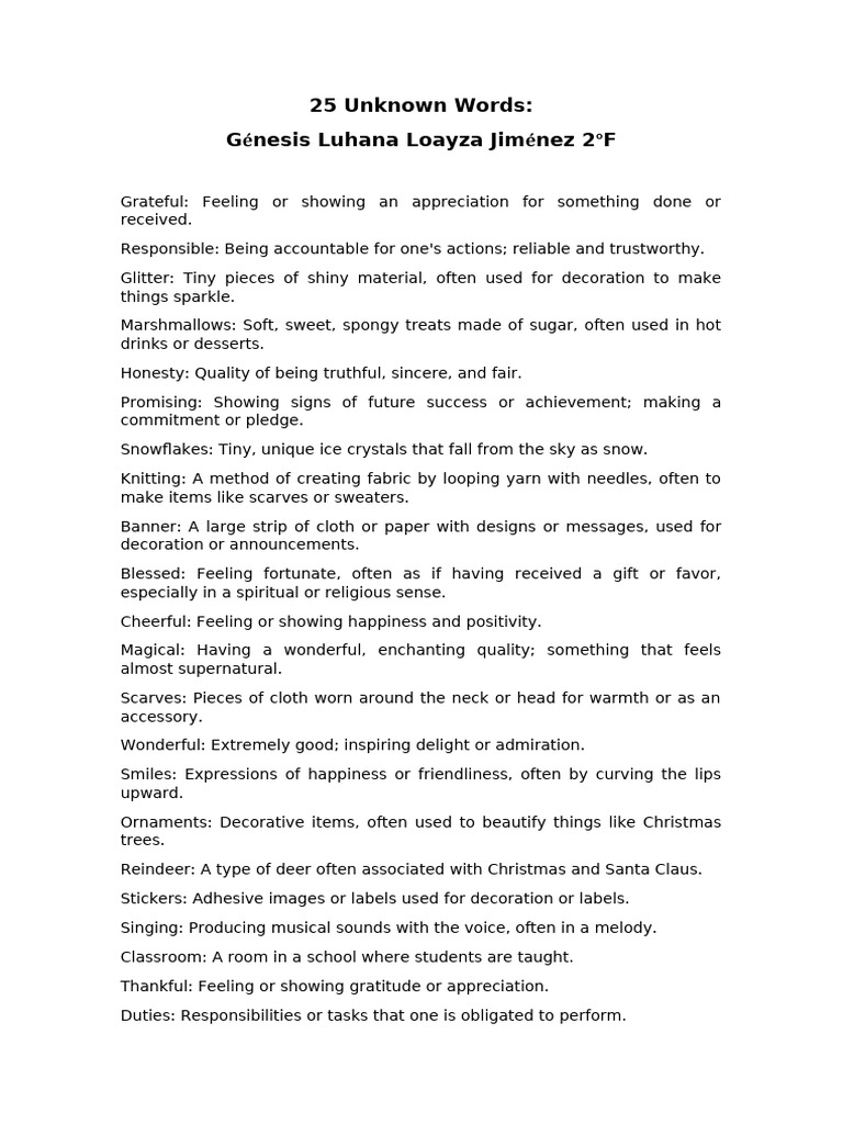 25 Unique Words and Their Meanings | PDF
