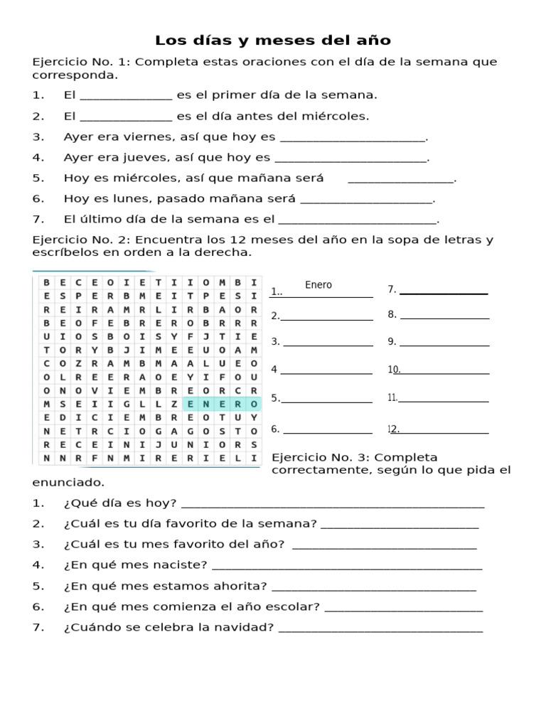 Los Días y Meses Del Año | PDF