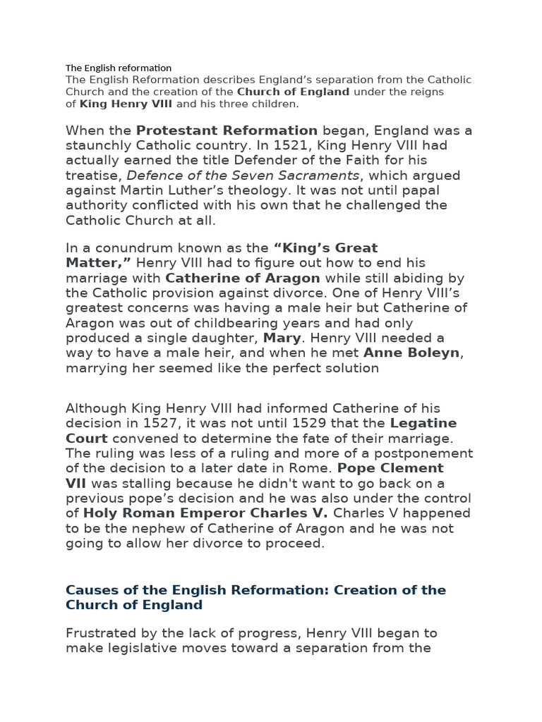 The English Reformation | PDF | Church Of England | Protestantism