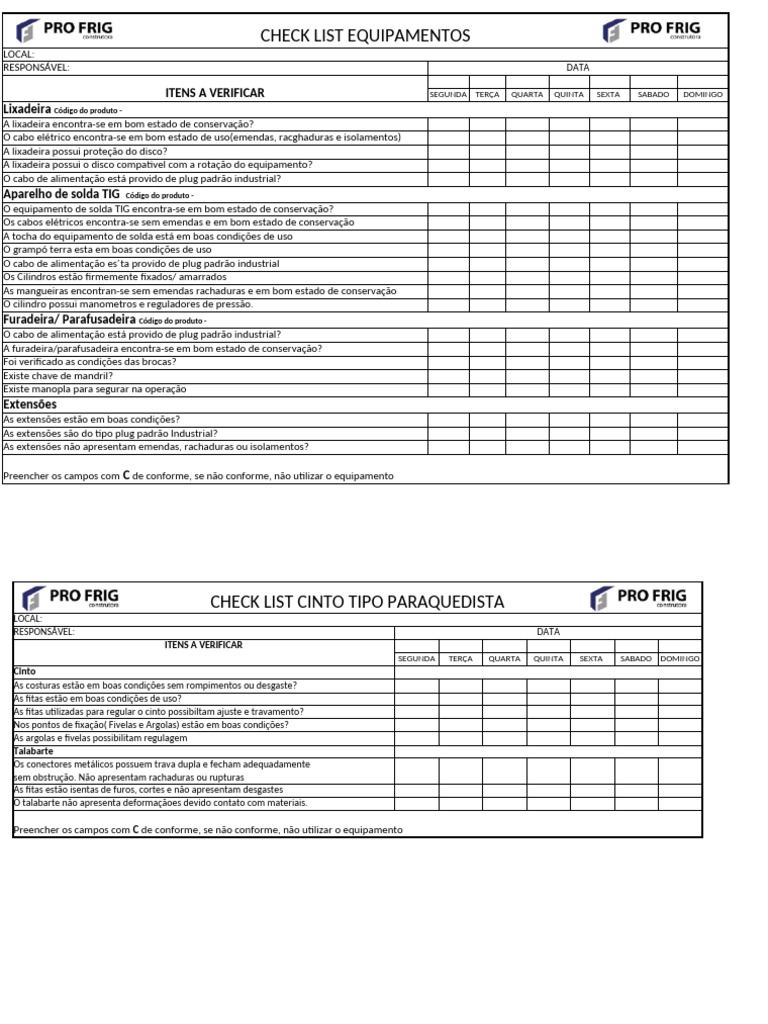 Check List de Equipamentos e Segurança | PDF
