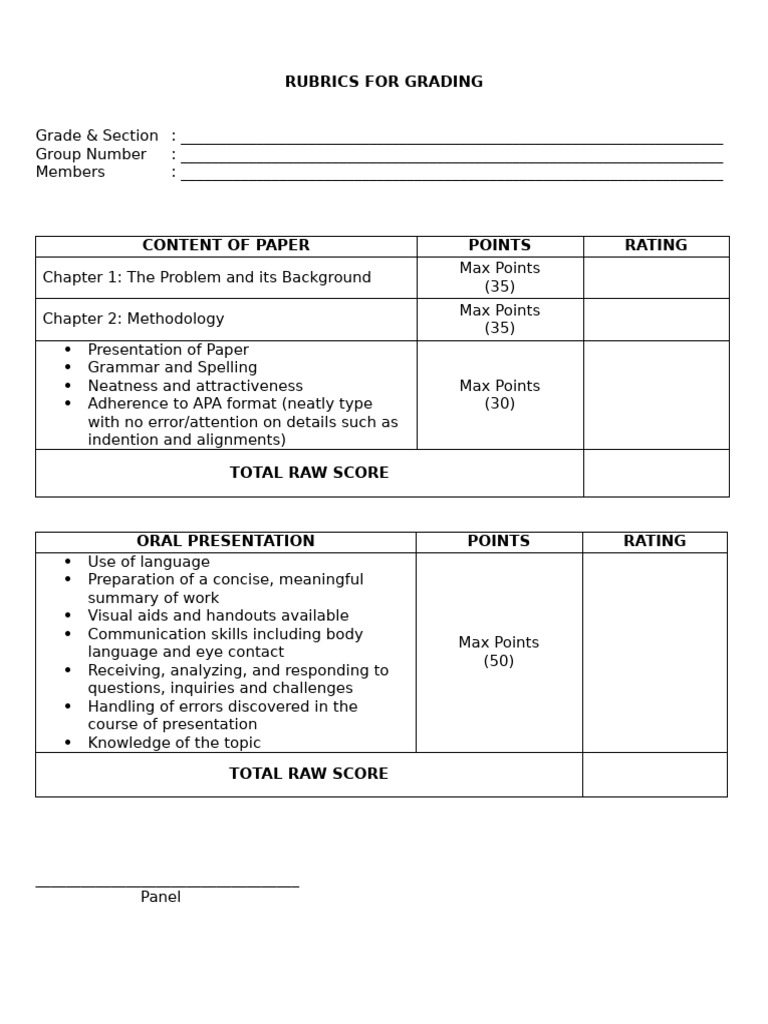 Rubric For Oral Defense Proposal | PDF