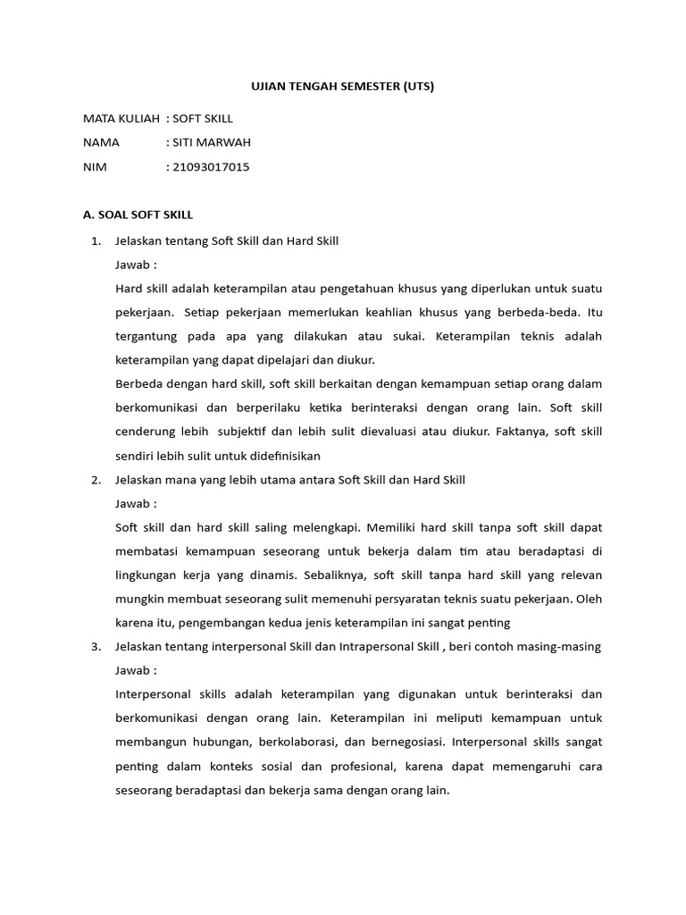 UTS SOFT SKILL SITI MARWAH | PDF