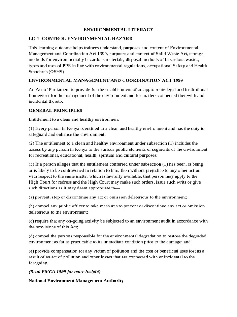 Managing Environmental Hazards in Kenya | PDF | Personal Protective ...