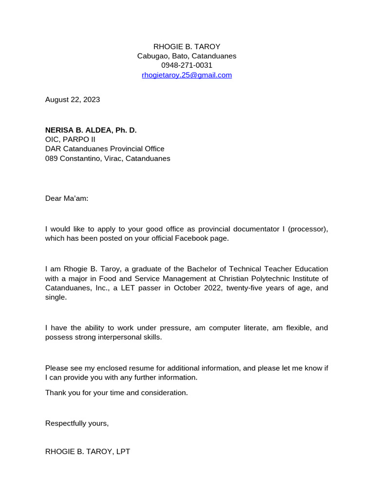 Application Letter 2023 | PDF