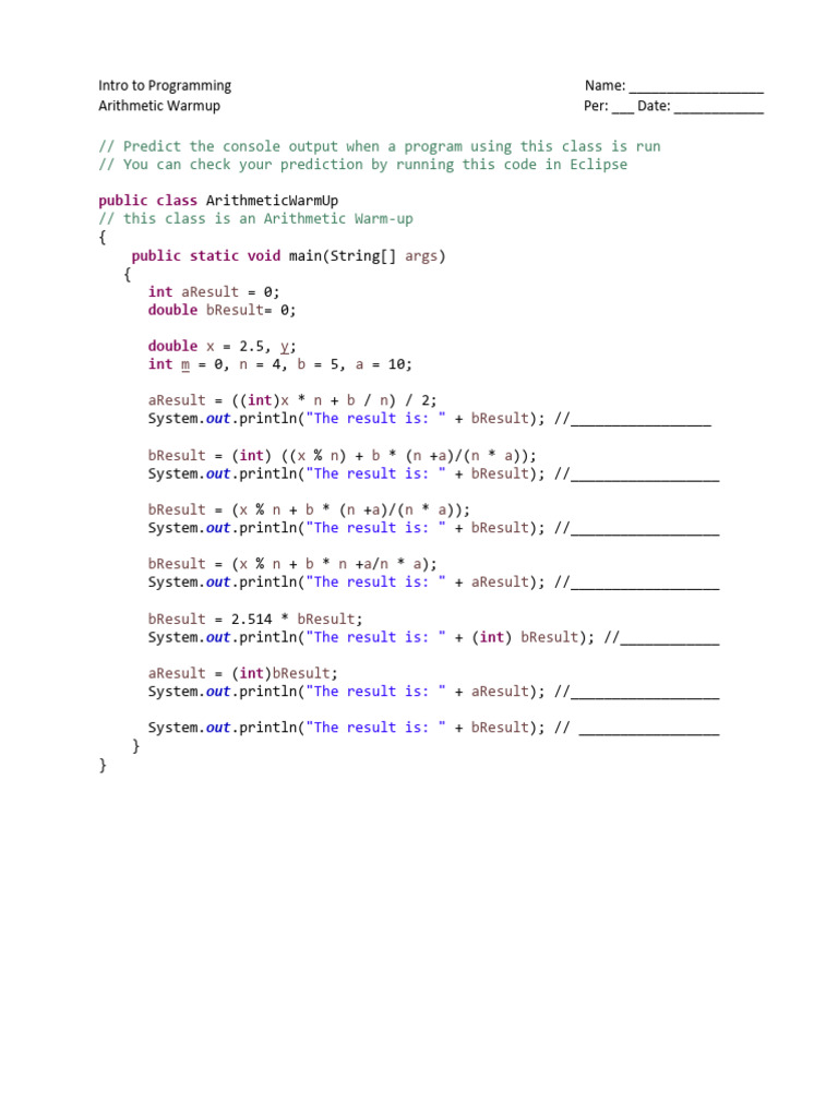 Arithmetic Warmup | PDF