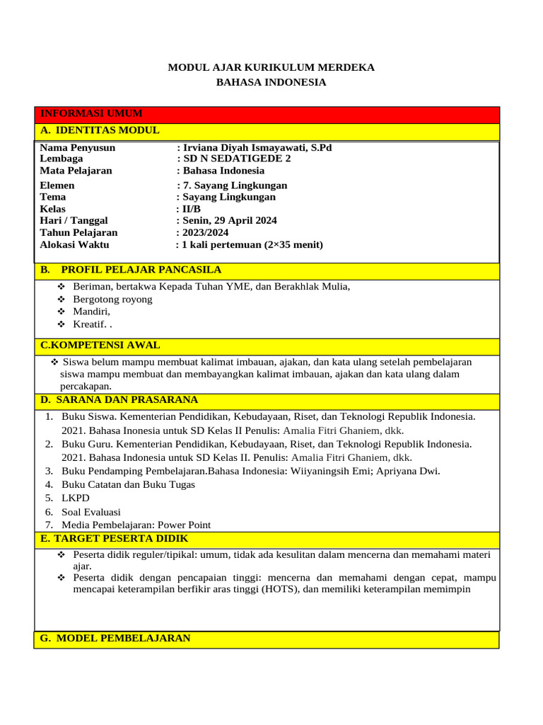 MODUL AJAR 2B B. INDONESIA | PDF