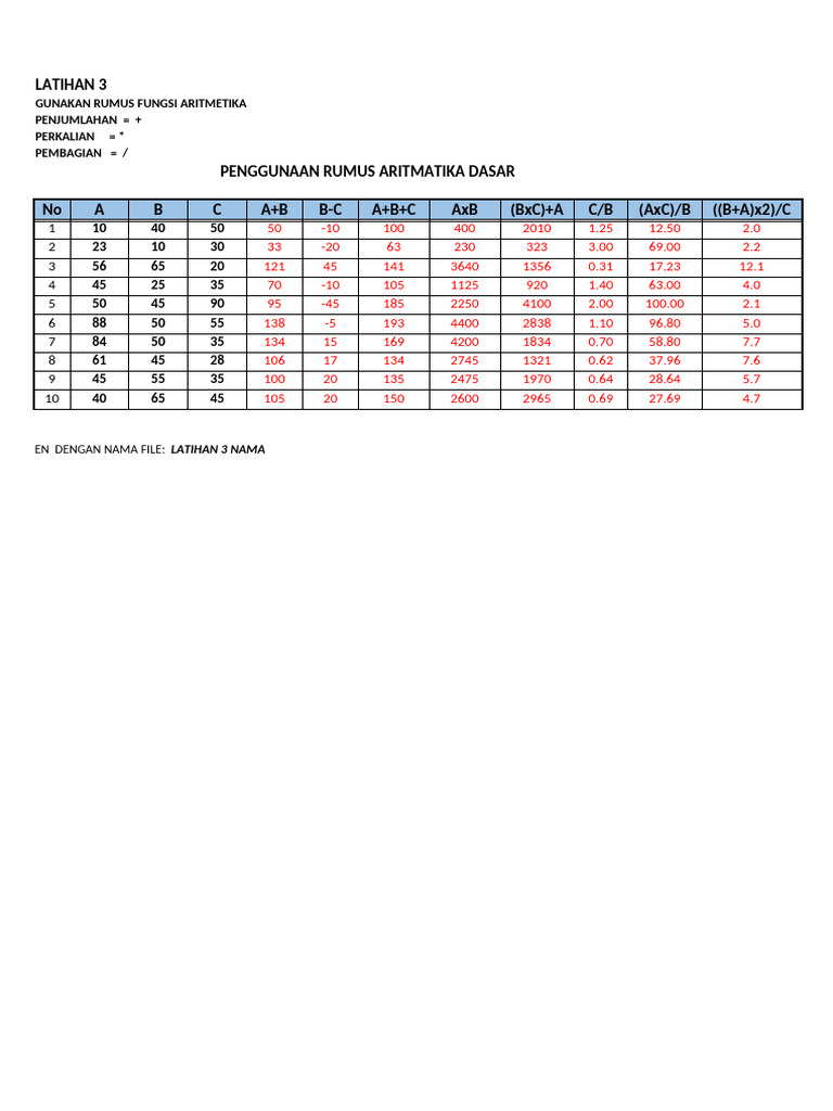 LATIHAN ARITMATIKA DASAR (AutoRecovered) | PDF