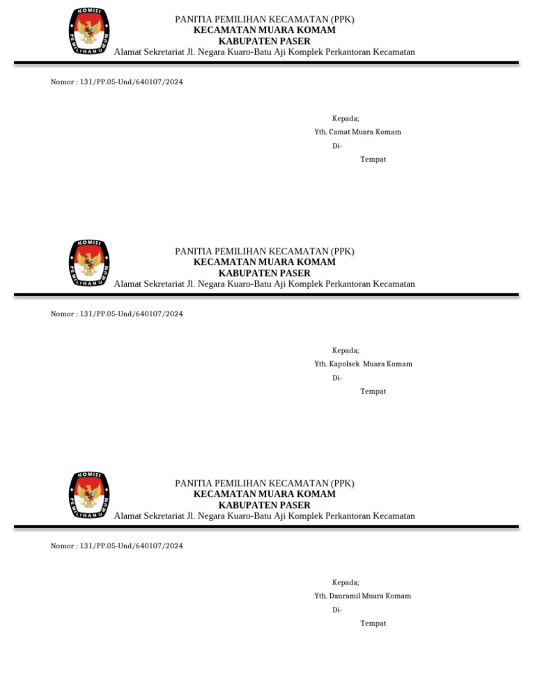 Form Undangan Pleno PPK | PDF