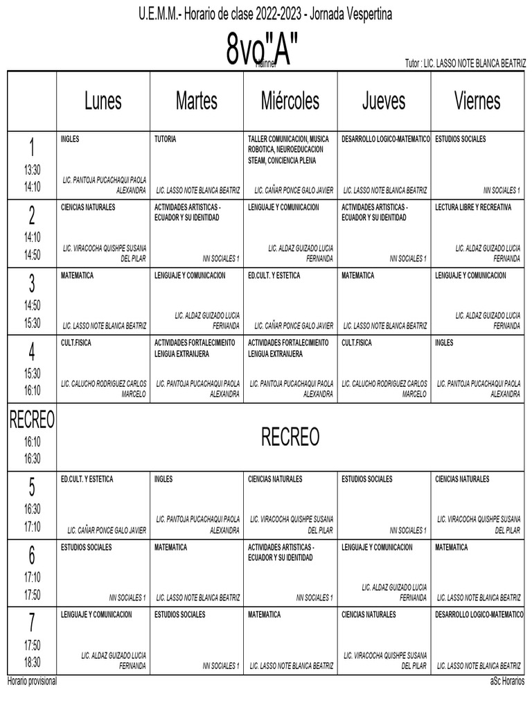 Horario Vespertina-2022-2023 - Por curso-1 | PDF | Lingüística | Idiomas del Reino Unido