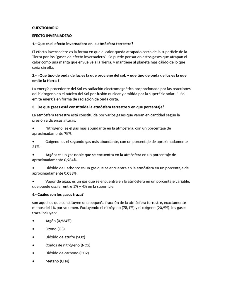 2 Efecto Invernadero Cuestionario Pdf Ultravioleta Atmósfera