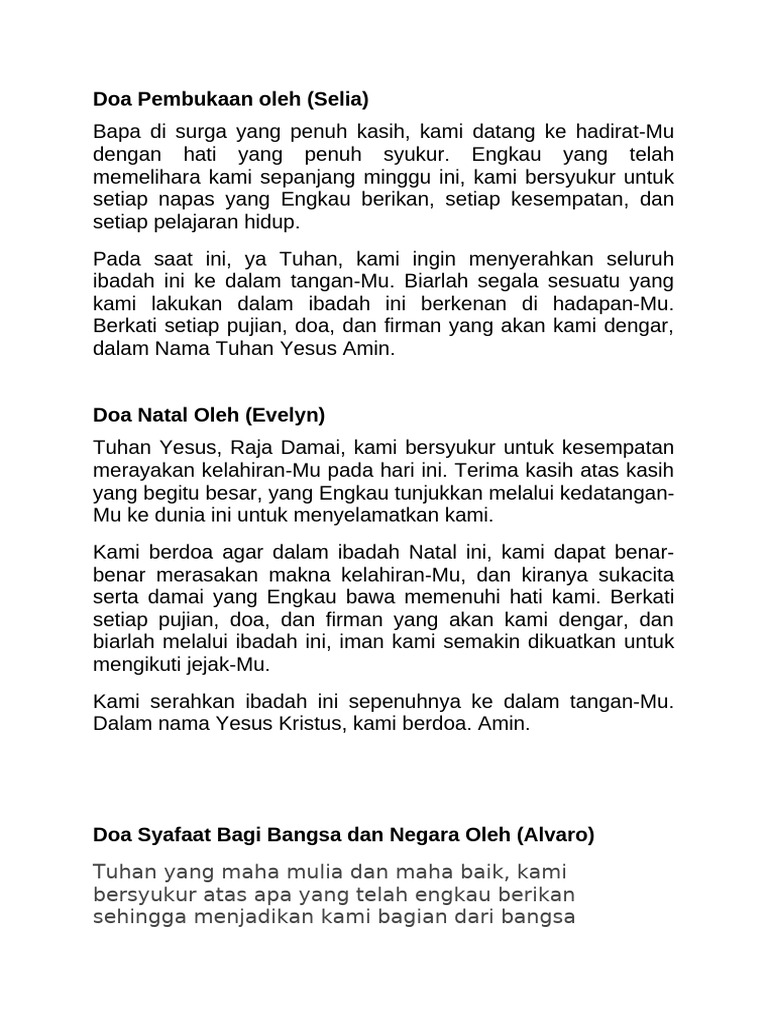 Doa Ibadah Natal dan Syafaat | PDF