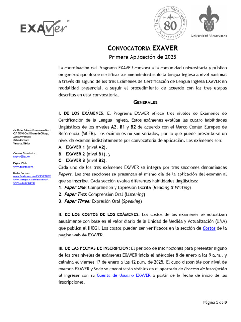 Convocatoria EXAVER 2025 | PDF | Contraseña | Transferencia bancaria
