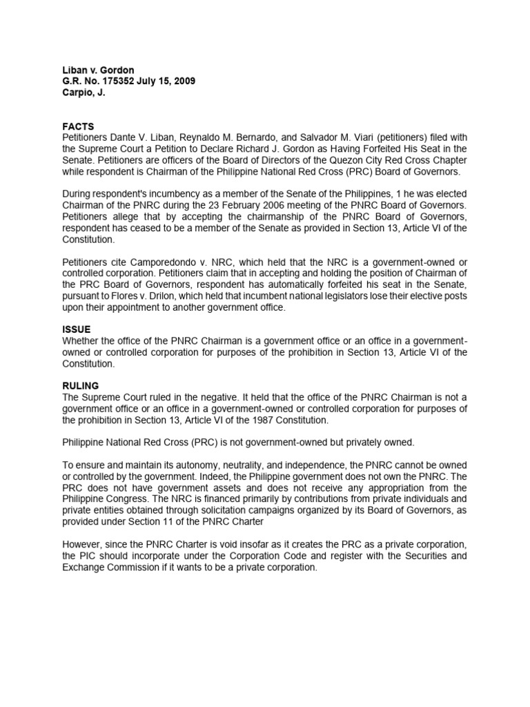 Liban v. Gordon Case Digest | PDF | Supreme Court Of The United States ...