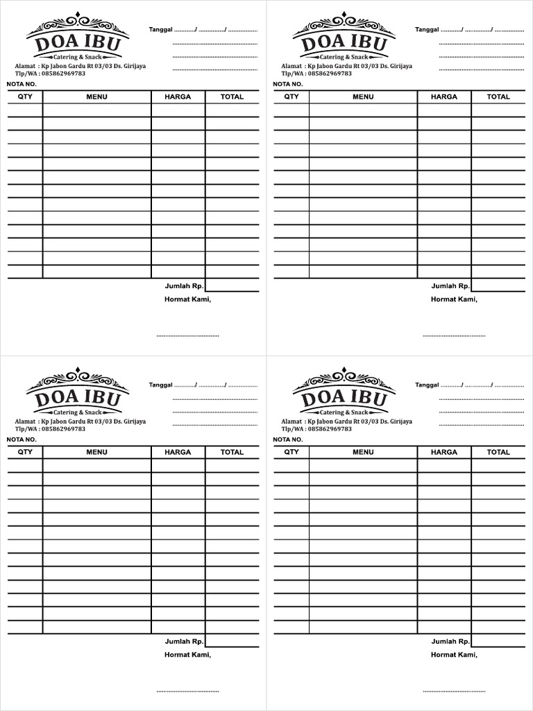 Nota Doa Ibu A4 | PDF