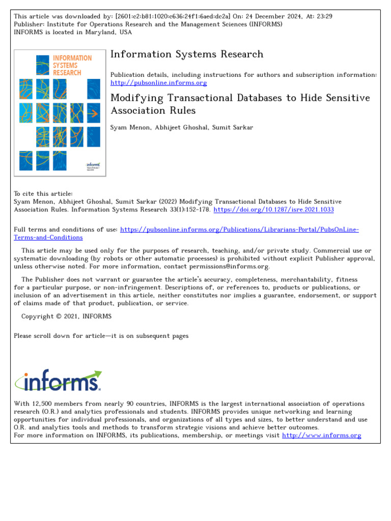 Menon Et Al 2021 Modifying Transactional Databases To Hide Sensitive Association Rules | PDF ...