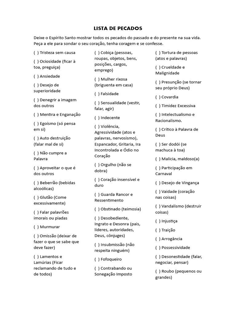 LISTA DE PECADOS | PDF