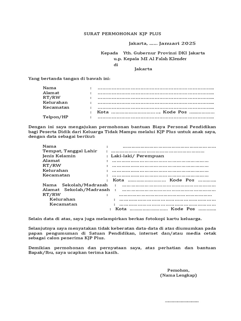 Permohonan KJP Plus 2025 | PDF