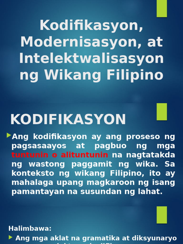 Kodifikasyon, Modernisasyon, at Intelektwalisasyon NG Wikang | PDF