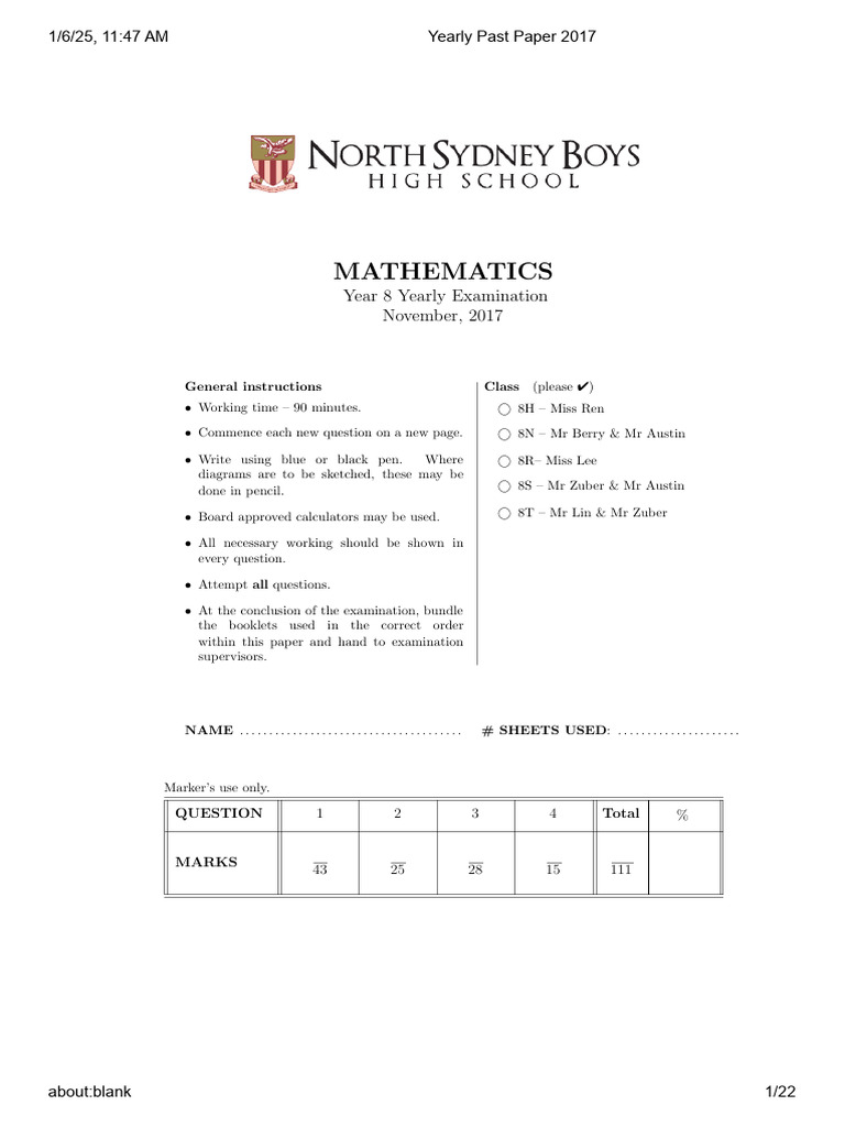 Y8-Yearly Past Paper 2017 | PDF | Rectangle | Triangle