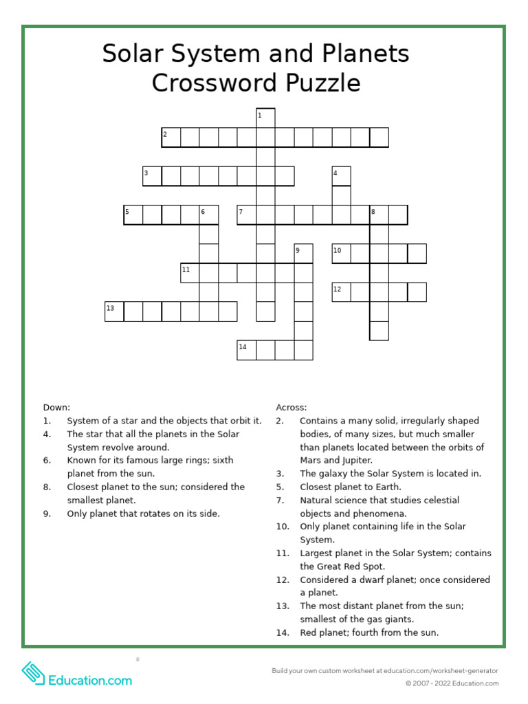 Solar System and Planets Crossword Puzzle | PDF