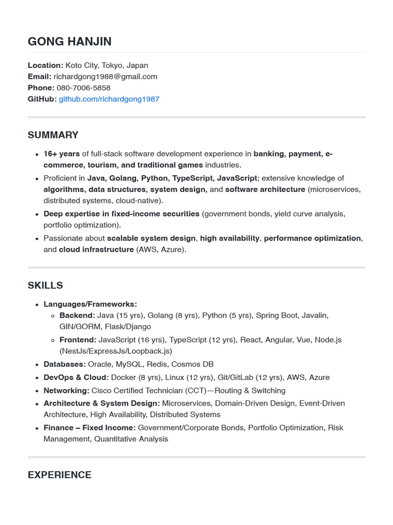 Gong - Hanjin Resume - Japan | PDF | Computing | Information Technology