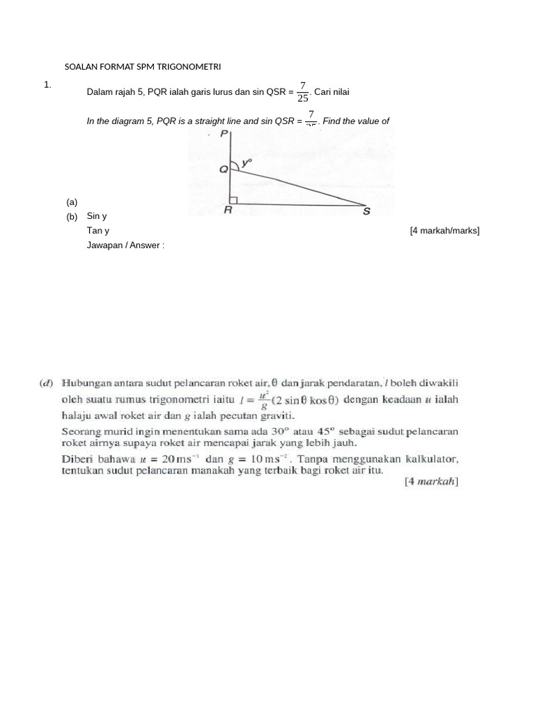 Soalan Format SPM Trigonometri | PDF