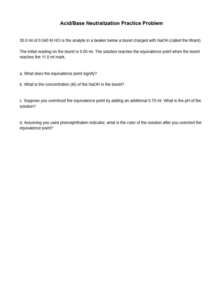 Acid_Base Neutralization Practice Problem | PDF