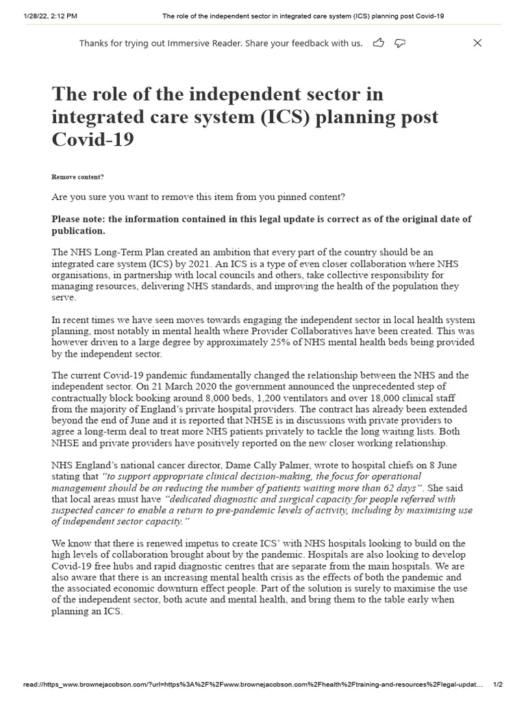Independent Sector's Role in ICS Planning | PDF | National Health ...