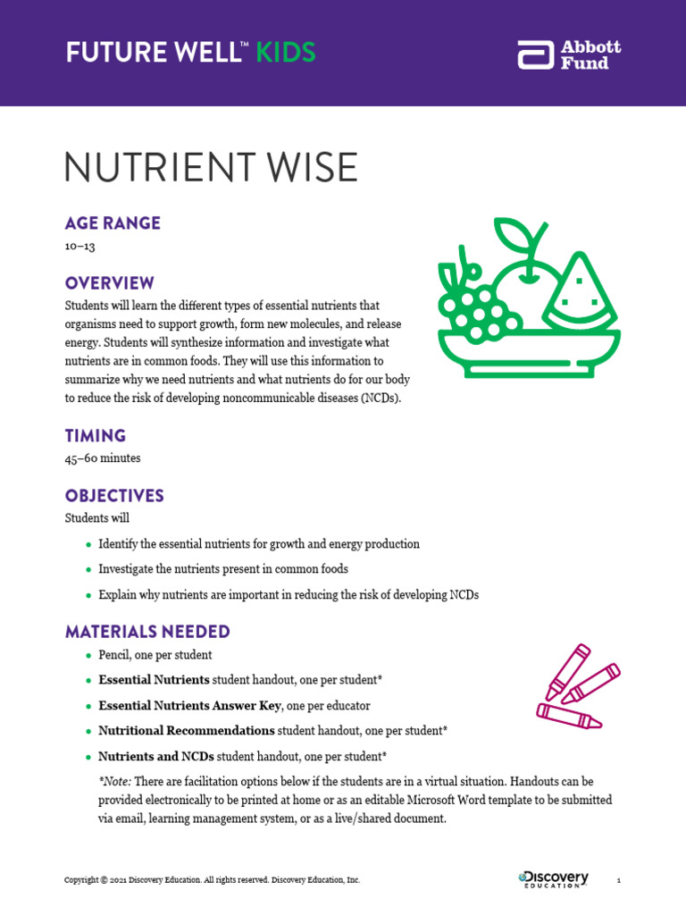 Abbott FWK EducatorActivity NutrientWise US | PDF | Nutrition | Diet ...