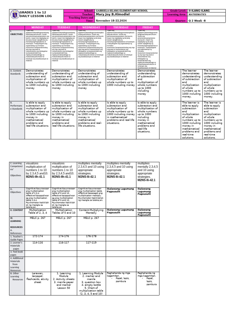 DLL Math 2 Q2 Week 8 Sy 2024 2025 | PDF