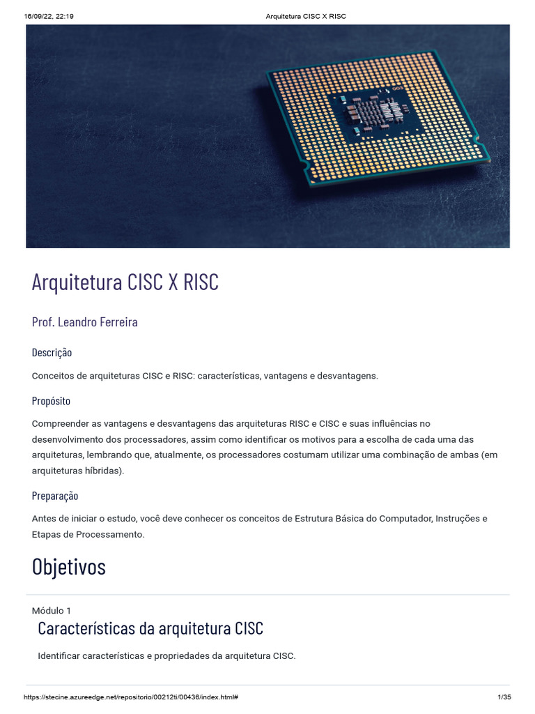Aula 6 Arquitetura CISC X RISC | PDF | Microprocessador | Arquitetura ...