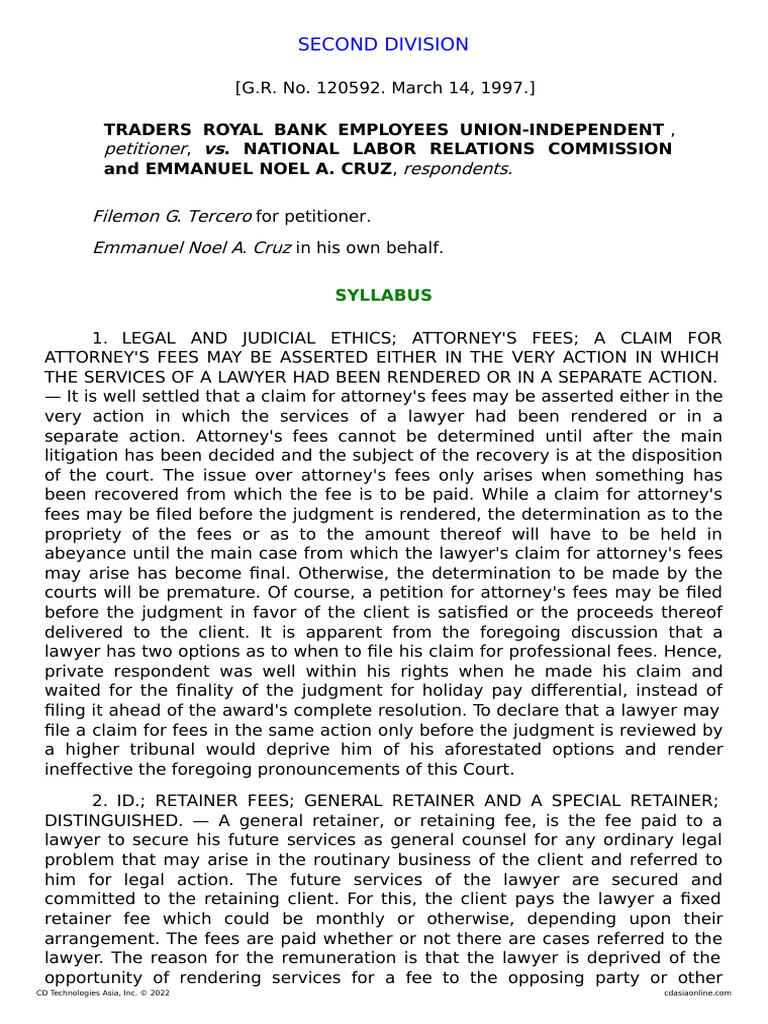 3. Traders Royal Bank Employees Union v NLRC | PDF | Lawyer | Attorney ...