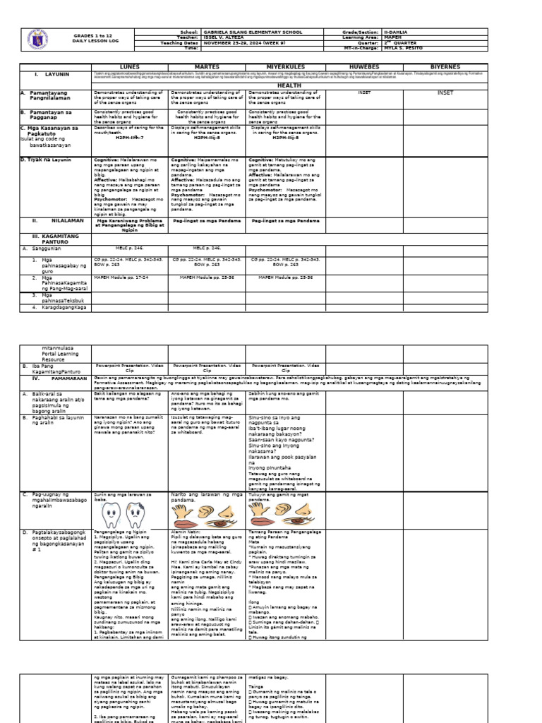DLL Mapeh2 Q2 W9 Health | PDF