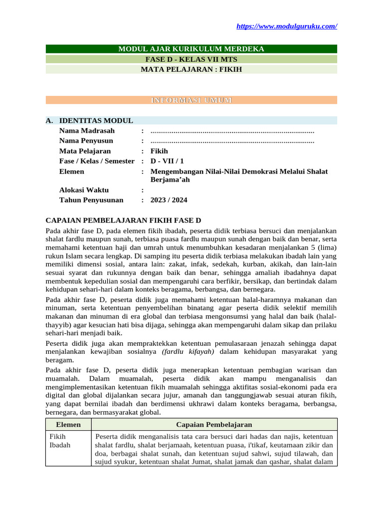 Modul Ajar Fikih Kelas 7 Bab 4 [modulguruku.com] | PDF