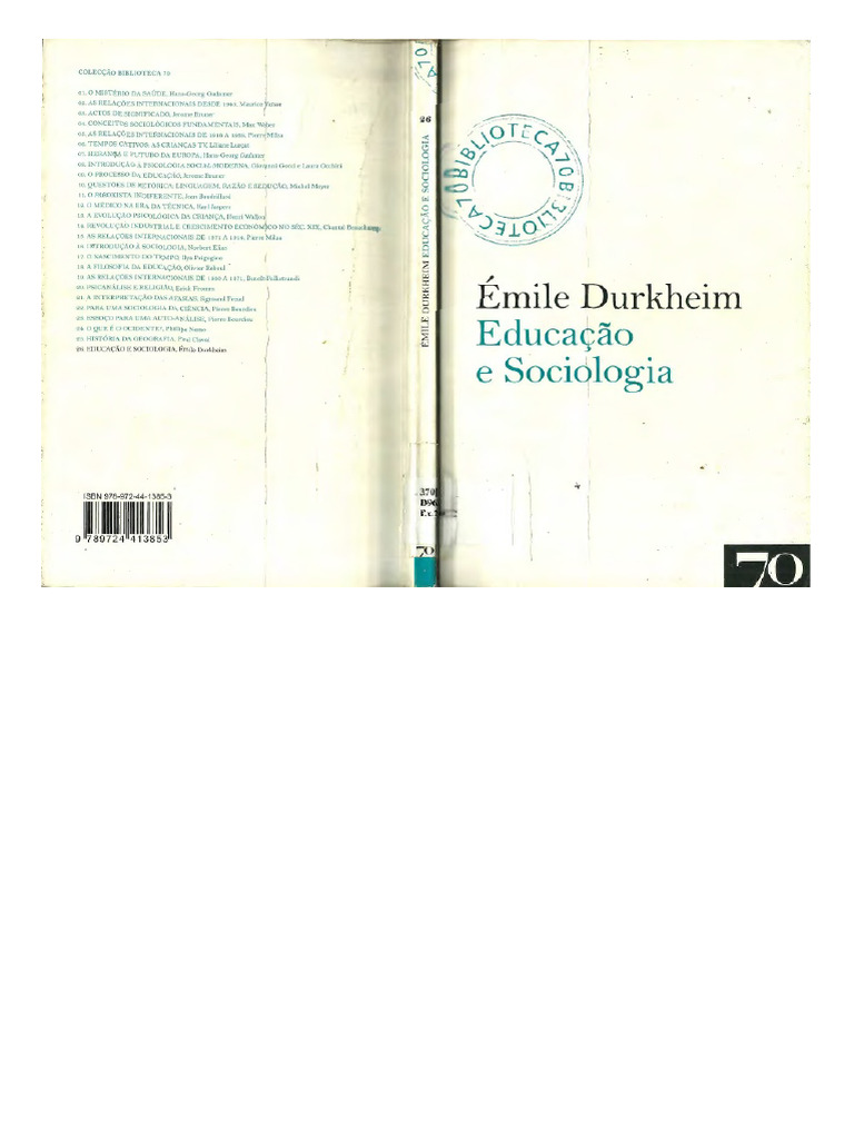 LIVRO Emile Durkheim Educacao e Sociolog | PDF