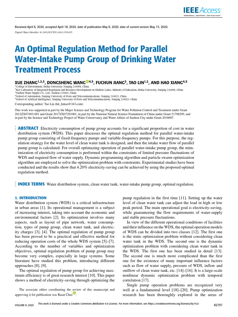 An Optimal Regulation Method For Parallel Water-Intake Pump Group of ...