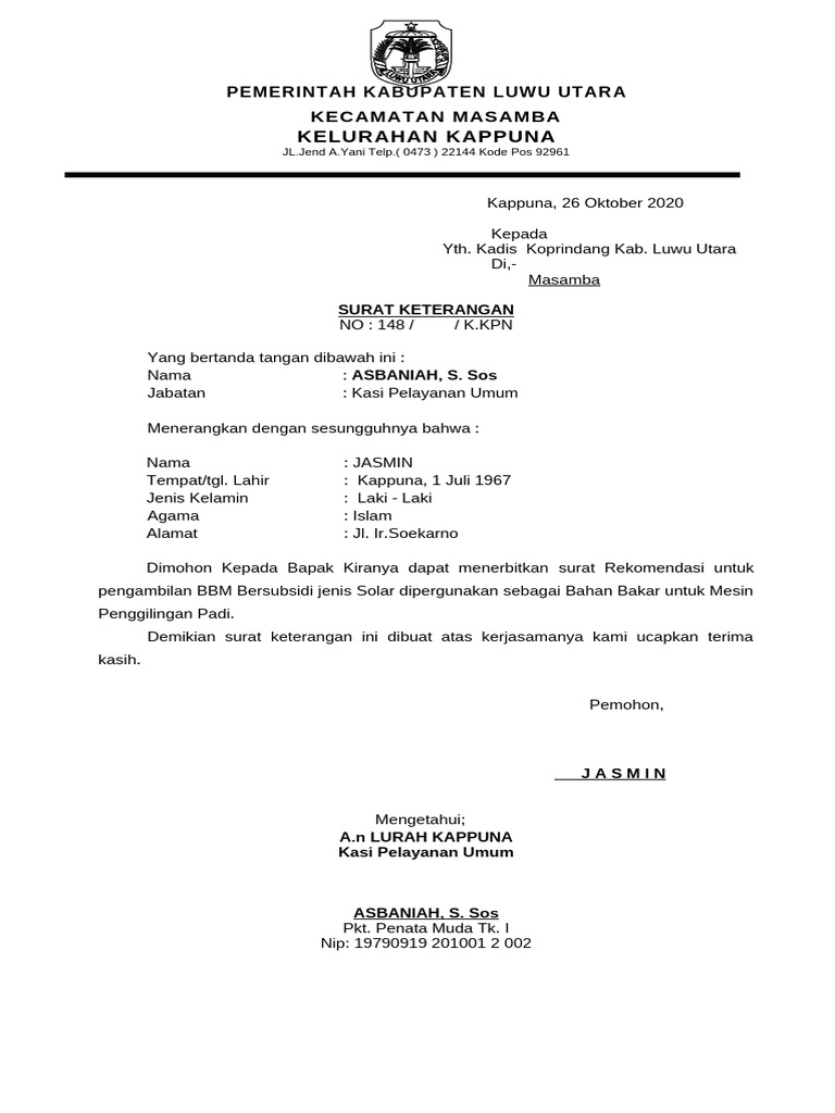 SURAT REKOMENDASI PEMBELIAN BBM 1 | PDF